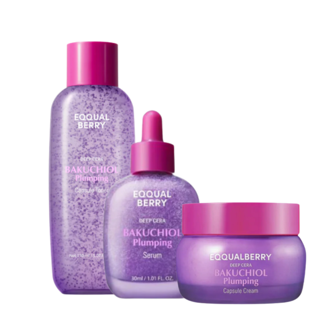 EQQUALBERRY Bakuchiol Plumping Full Set | Toner, Serum & Cream – Glam ...